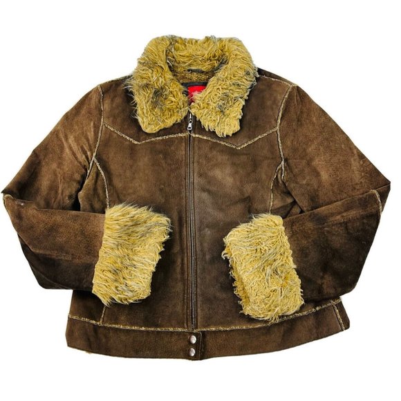 Vintage | Jackets & Coats | Vintage Suede Leather Shag Collar Cuffs ...